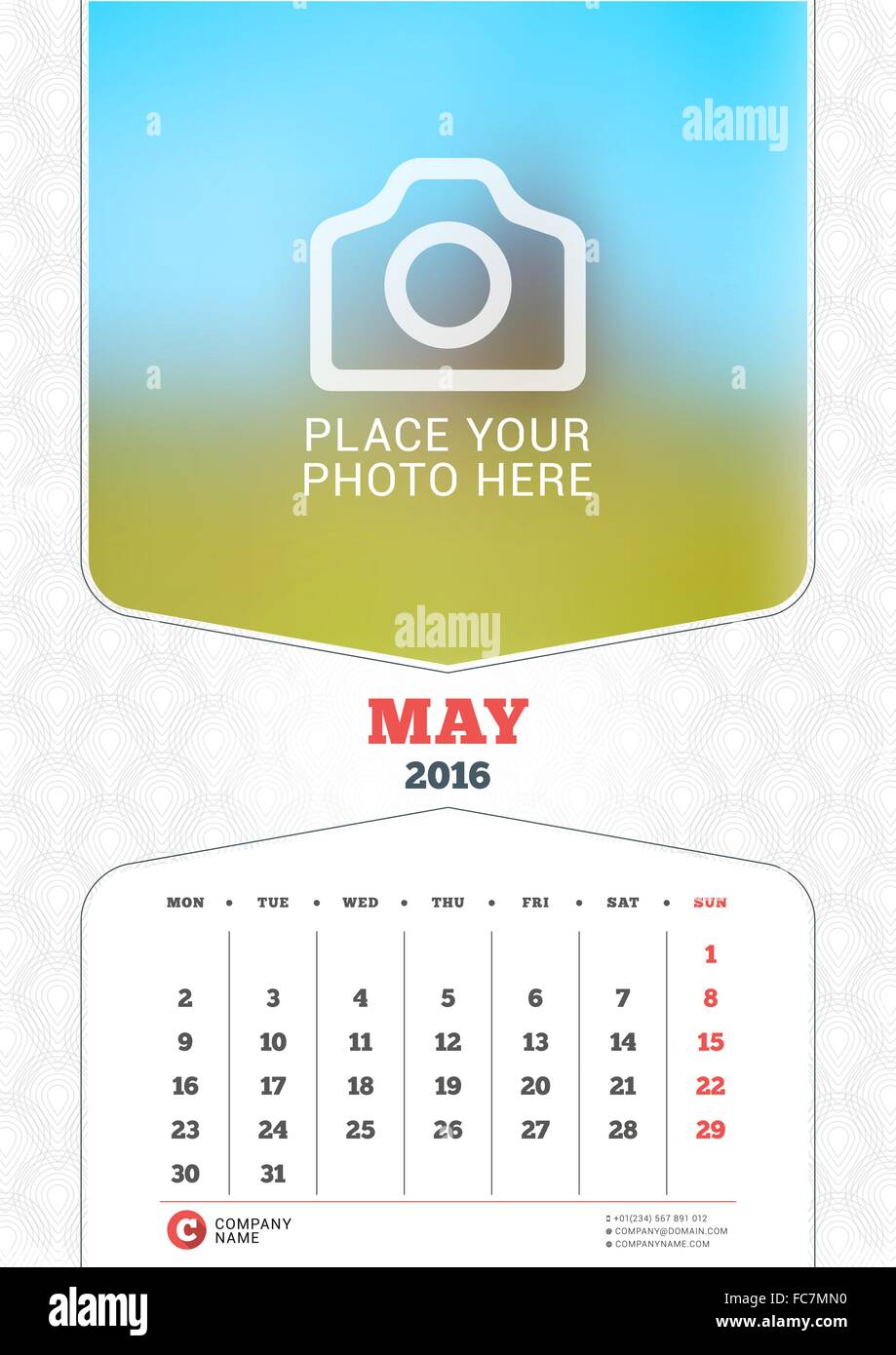May 2016. Wall Monthly Calendar for 2016 Year. Vector Design Print ...