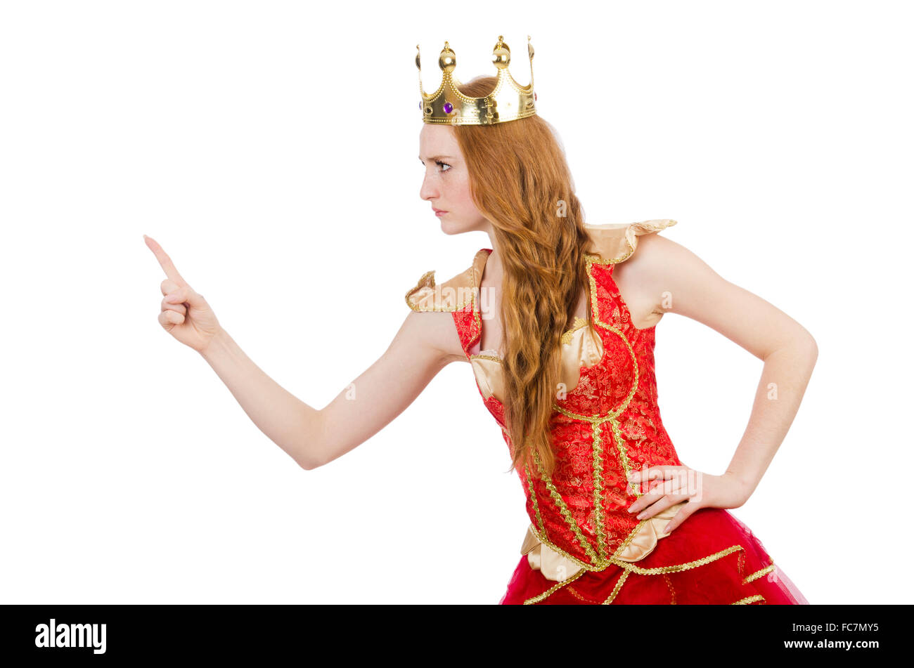 Princess wearing crown and red dress isolated on white Stock Photo - Alamy