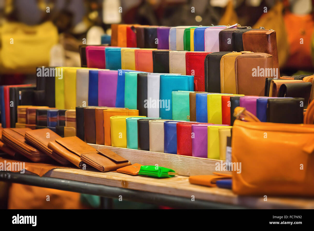 Many kinds of purses in different colors Stock Photo - Alamy