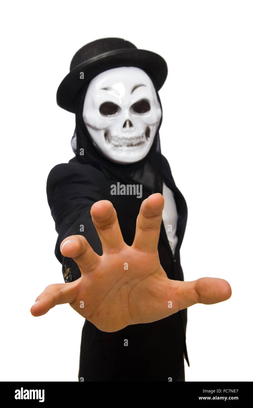 Man with scary mask isolated on white Stock Photo - Alamy