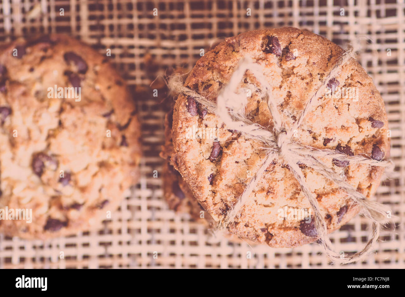 Stack of cookies tied with rope top view Stock Photo - Alamy