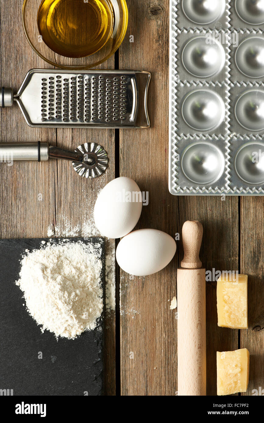 Utensils and ingredients for ravioli Stock Photo - Alamy