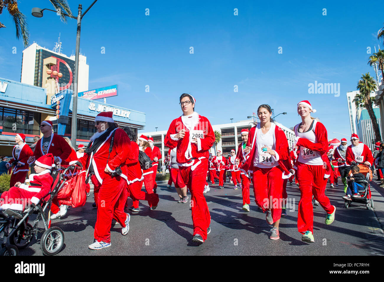 An Unidentified participants at the Las Vegas Great Santa Run Stock ...