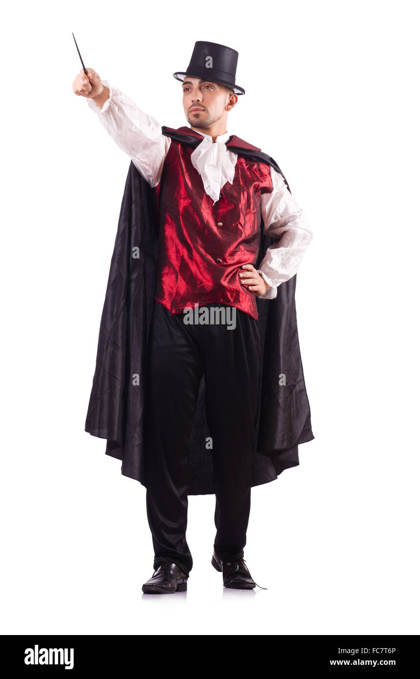 Man magician isolated on white Stock Photo - Alamy