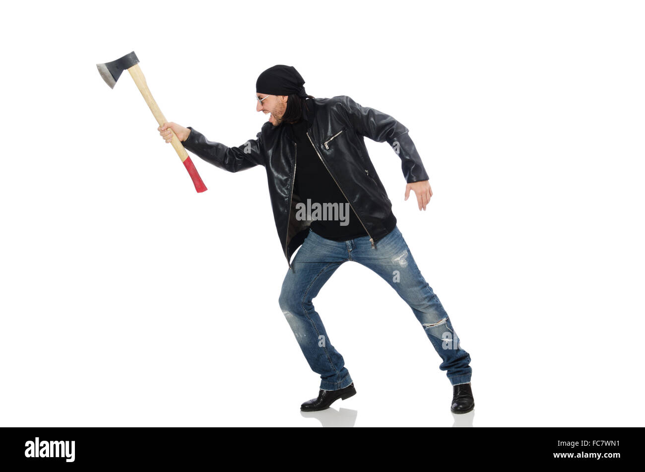 Angry man with axe isolated on white Stock Photo - Alamy