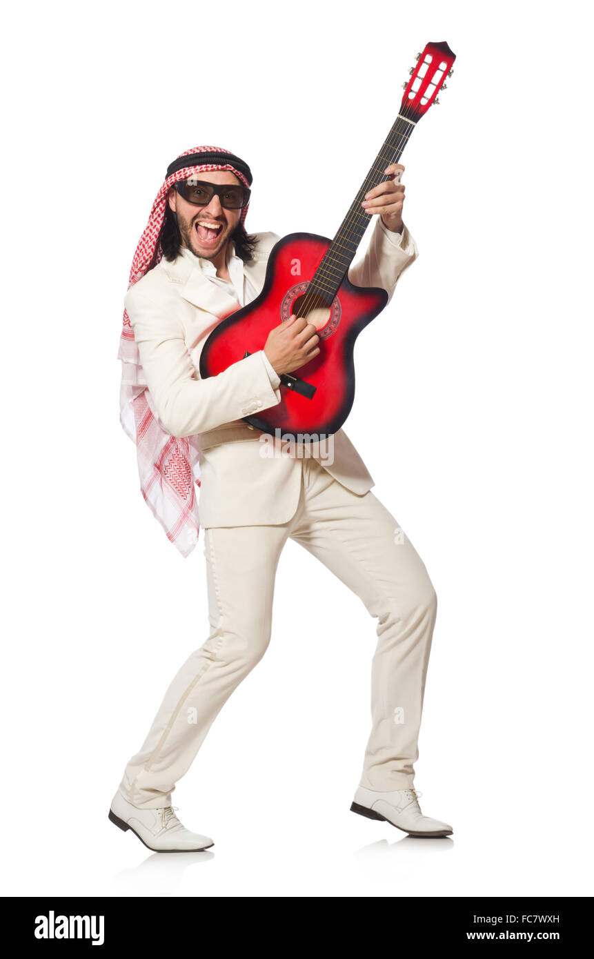 Arab man with guitar on white Stock Photo - Alamy