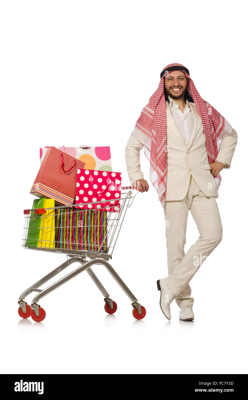 Arab man doing shopping isolated on white Stock Photo - Alamy