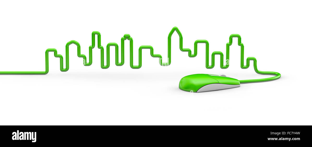 Mouse cable city / 3D render of computer mouse cable forming city ...