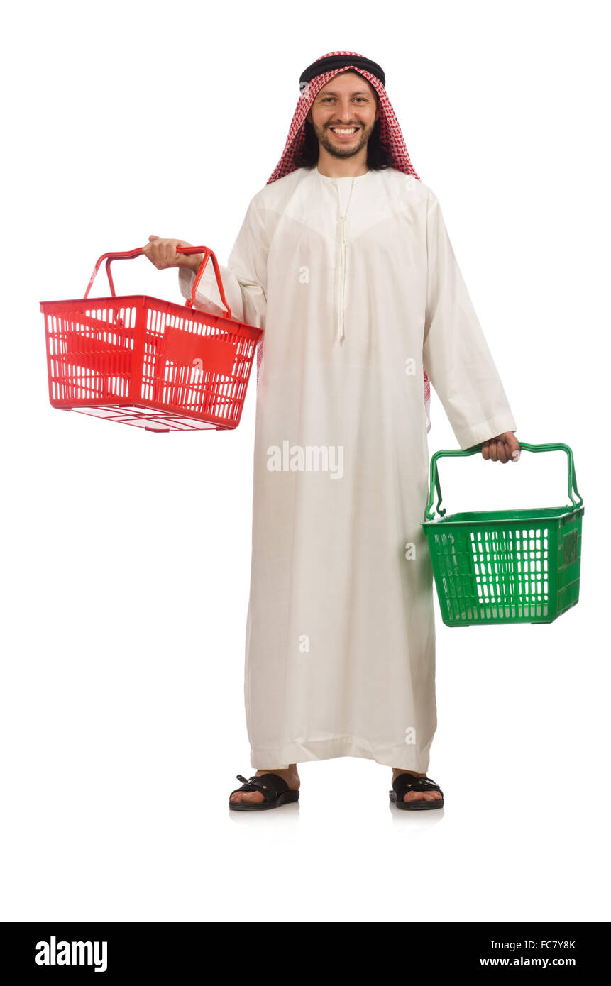 Arab man doing shopping isolated on white Stock Photo - Alamy
