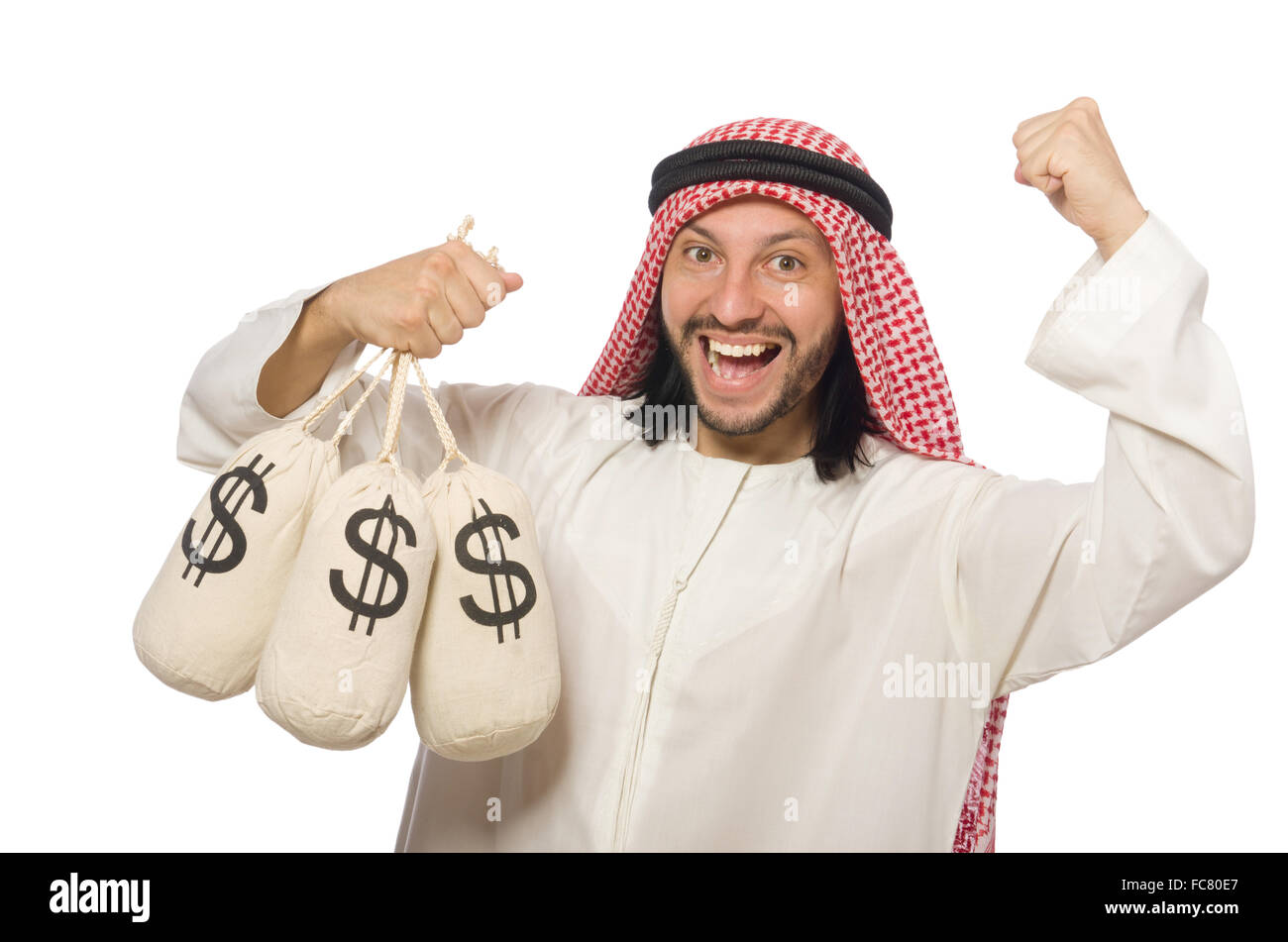 Arab businessman with sacks of money Stock Photo - Alamy