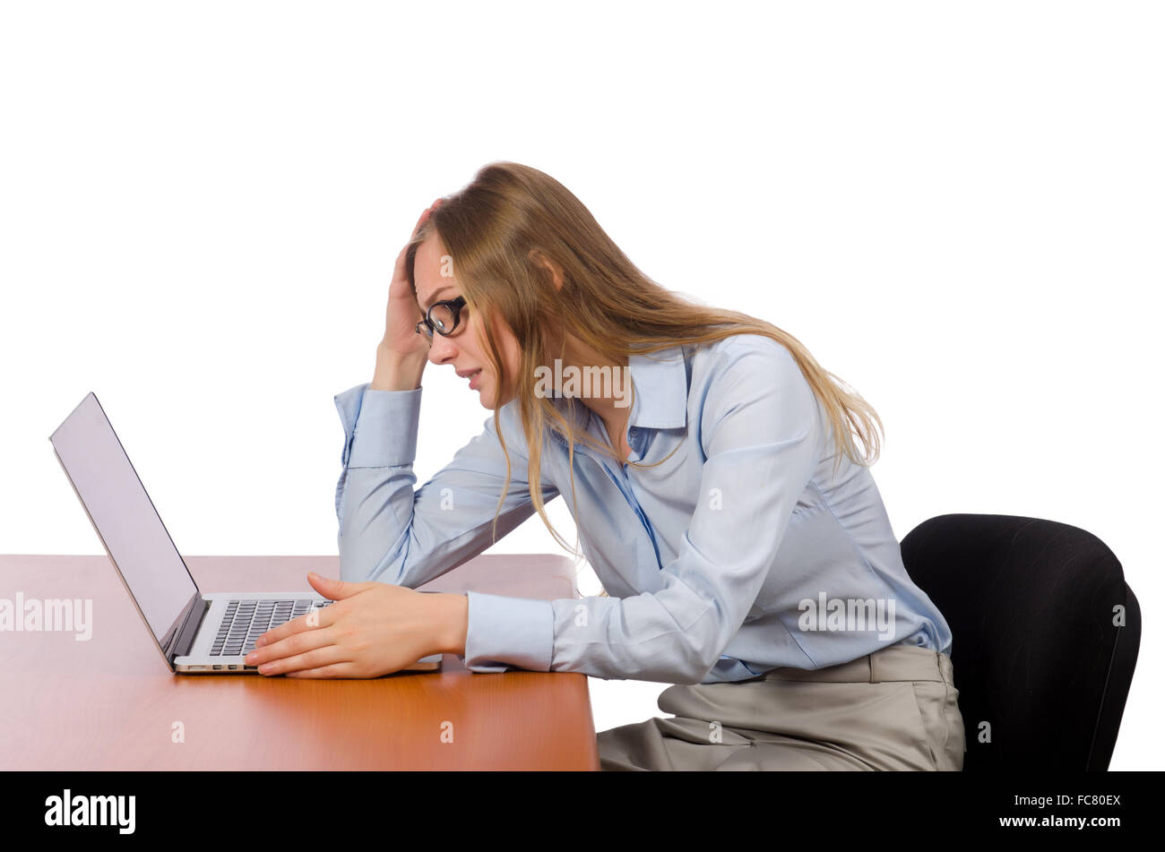 Office employee at work table isolated on white Stock Photo - Alamy