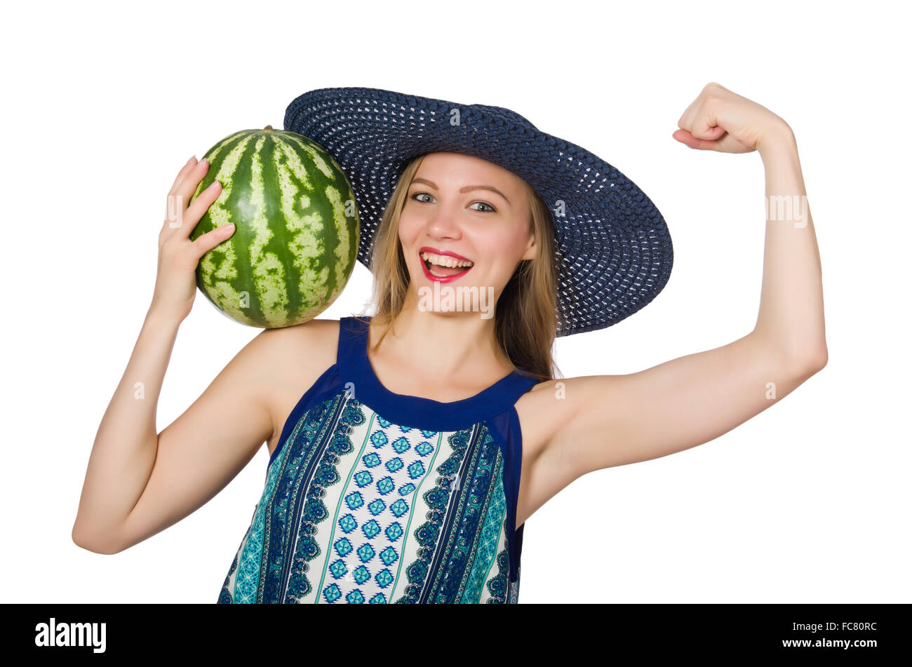 Woman with watermelon isolated on white Stock Photo - Alamy