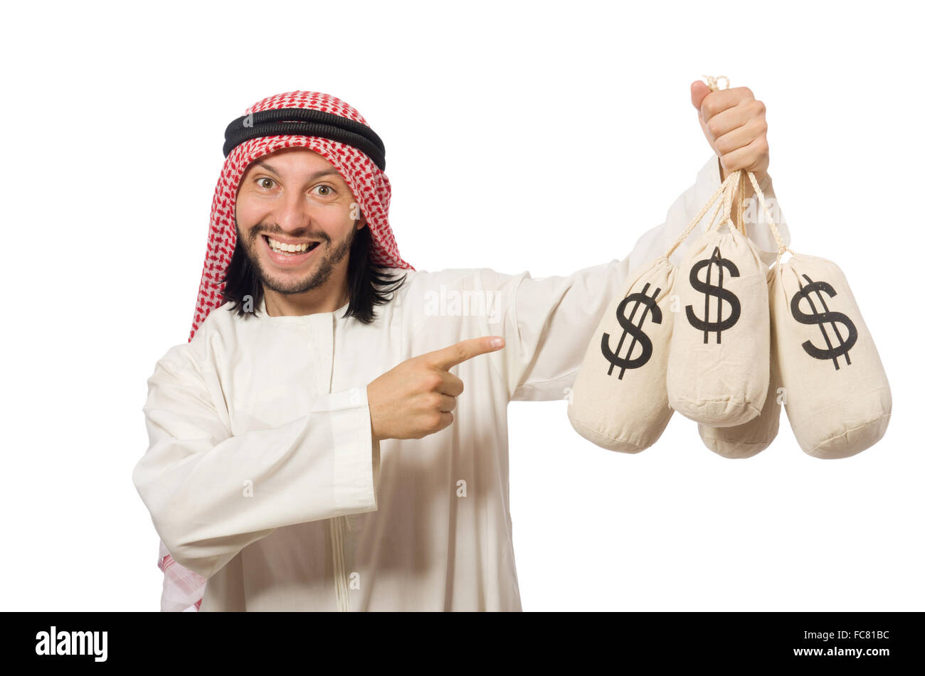 Arab businessman with sacks of money Stock Photo - Alamy
