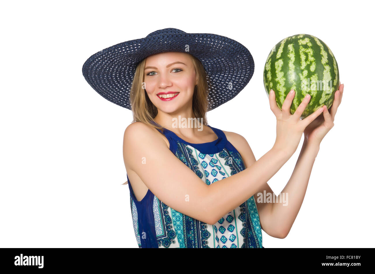 Woman with watermelon isolated on white Stock Photo - Alamy