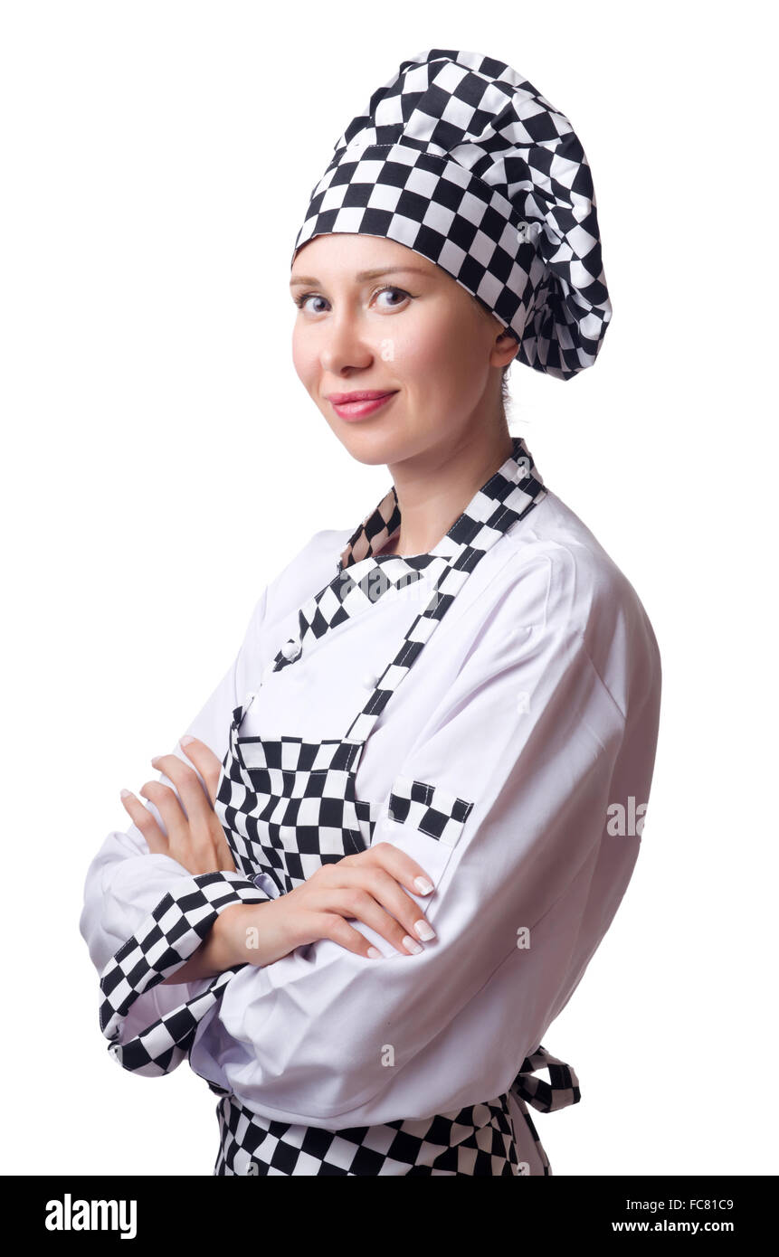Female chef in uniform isolated on white Stock Photo - Alamy