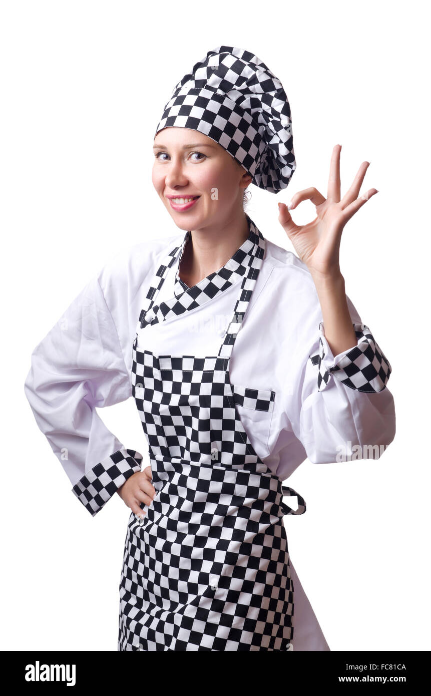 Female chef in uniform isolated on white Stock Photo - Alamy