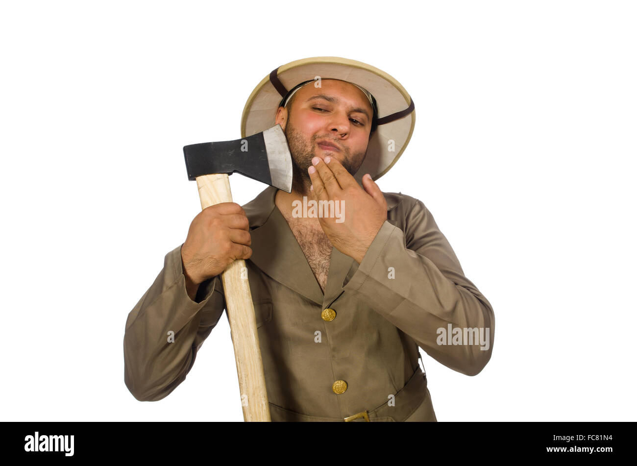 Man with axe isolated on white Stock Photo - Alamy