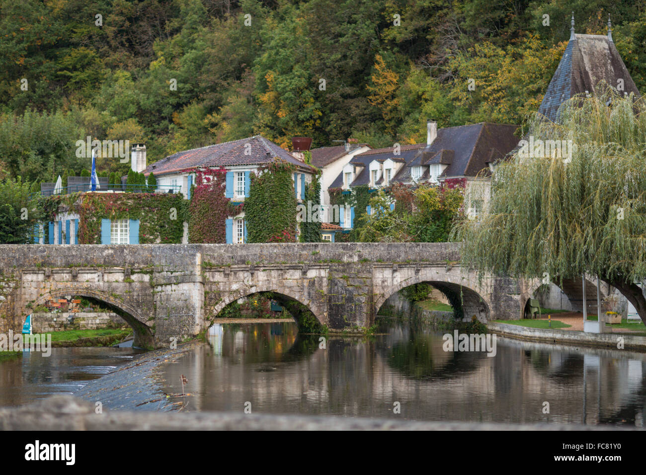 River Dronne and village, Brantome, Loire Valley, France Stock Photo ...