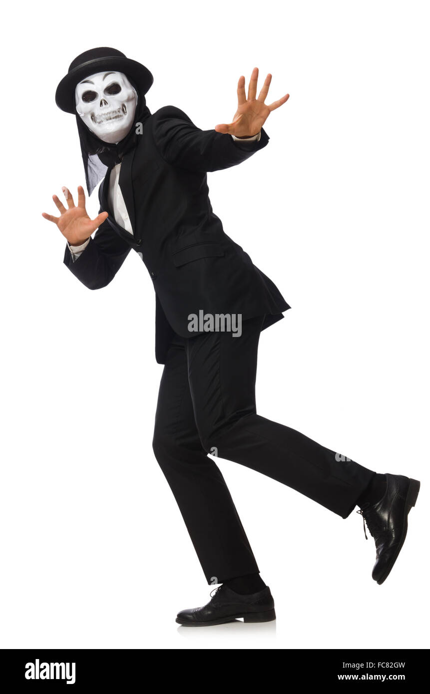 Man with scary mask isolated on white Stock Photo - Alamy