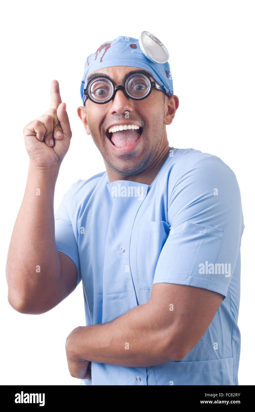 Funny doctor isolated on white Stock Photo - Alamy