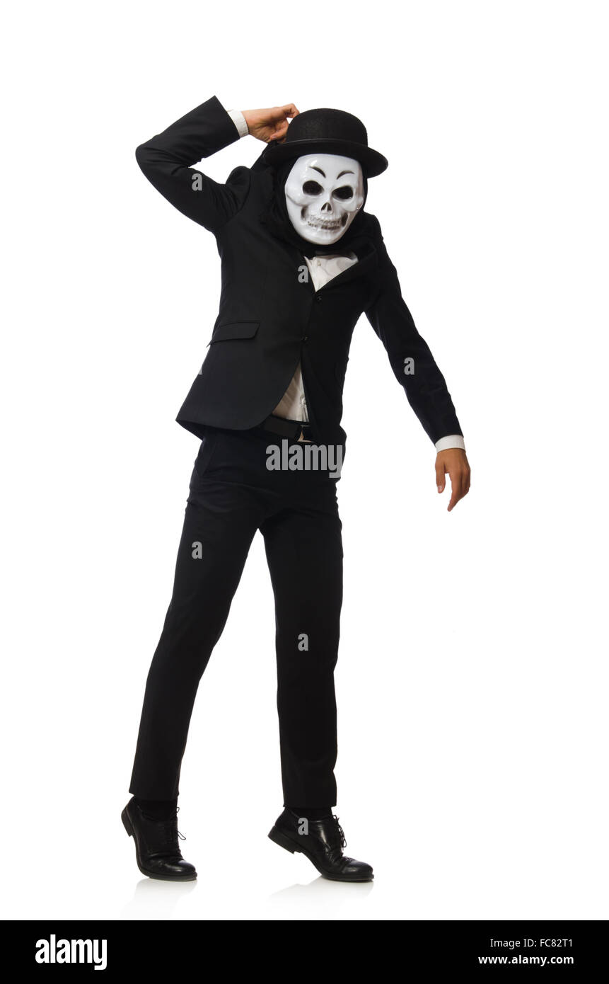 Man with scary mask isolated on white Stock Photo - Alamy