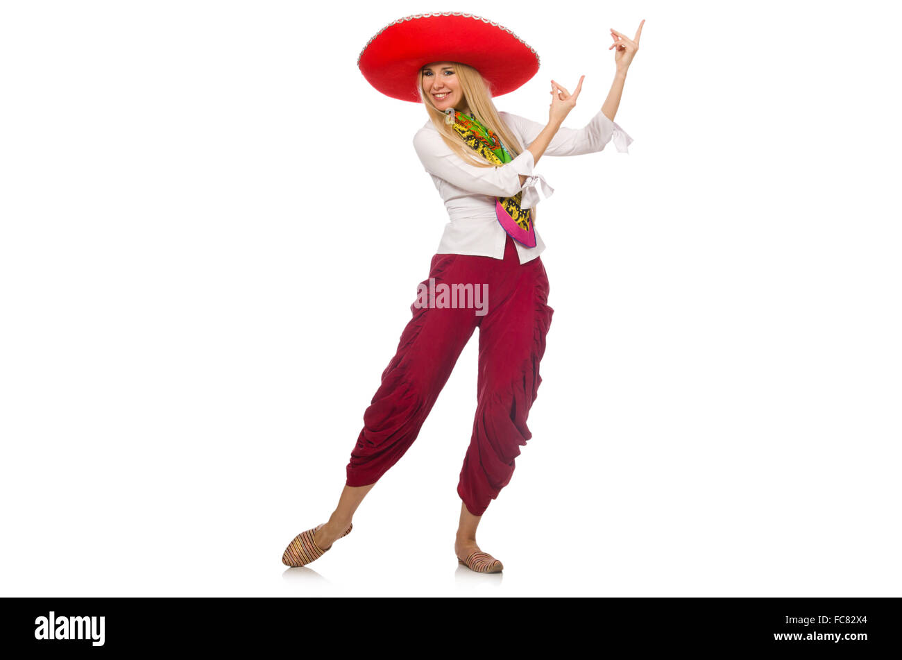 Mexican girl with sombrero dancing on white Stock Photo - Alamy