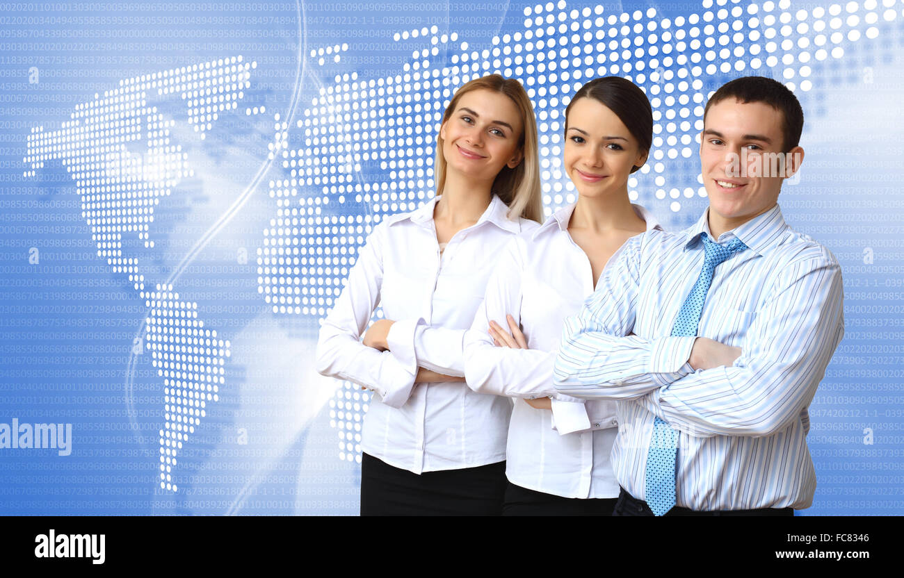 Group of three successful young business persons together Stock Photo ...