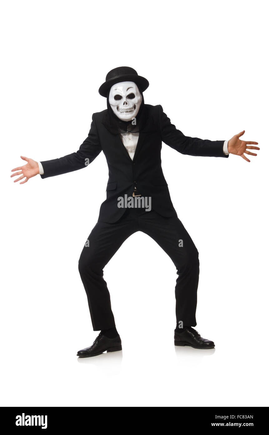 Man with scary mask isolated on white Stock Photo - Alamy