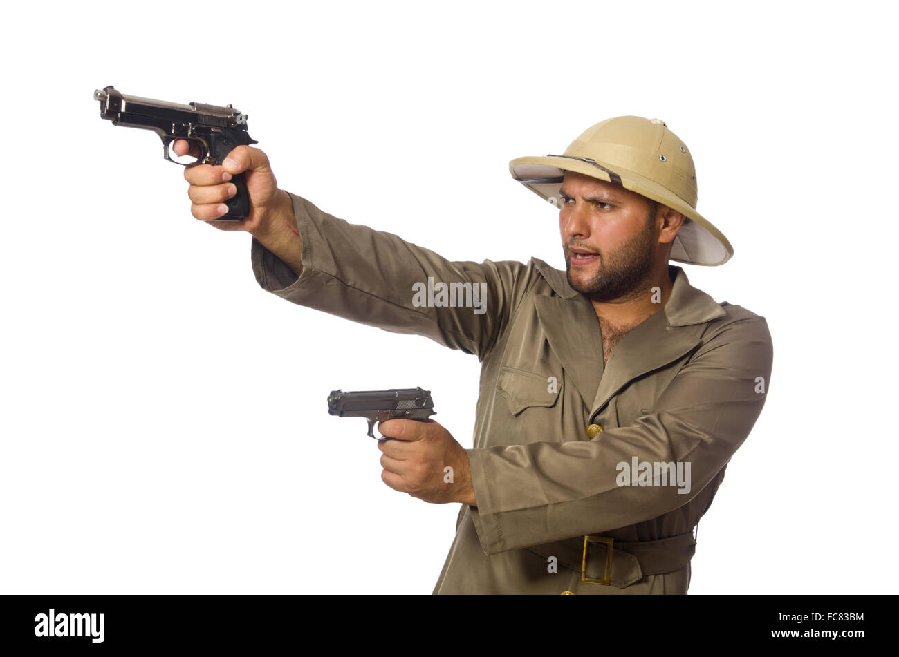 Man with gun isolated on white Stock Photo - Alamy