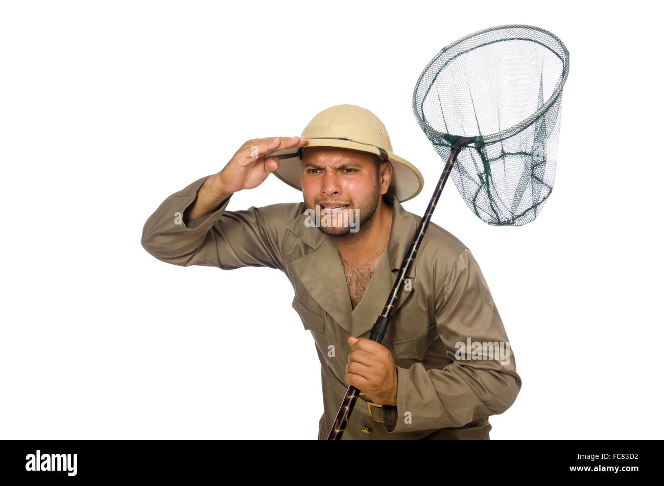 Man hunting for butterflies isolated on white Stock Photo - Alamy