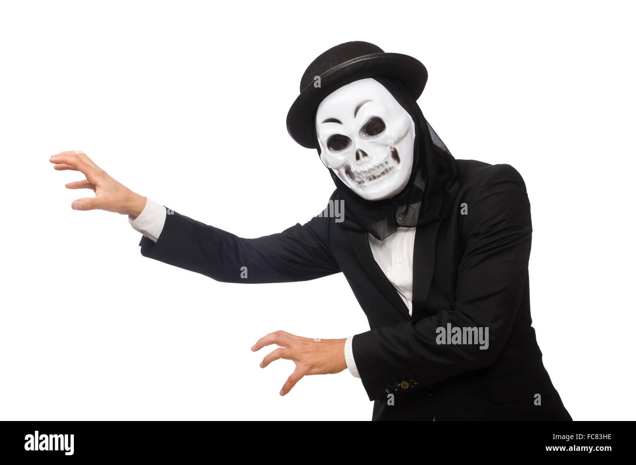 Man with scary mask isolated on white Stock Photo - Alamy