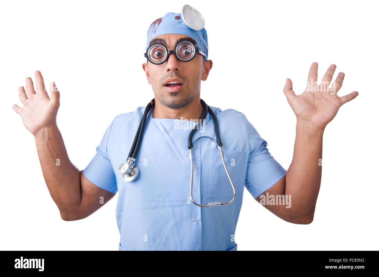 Funny doctor isolated on white Stock Photo - Alamy