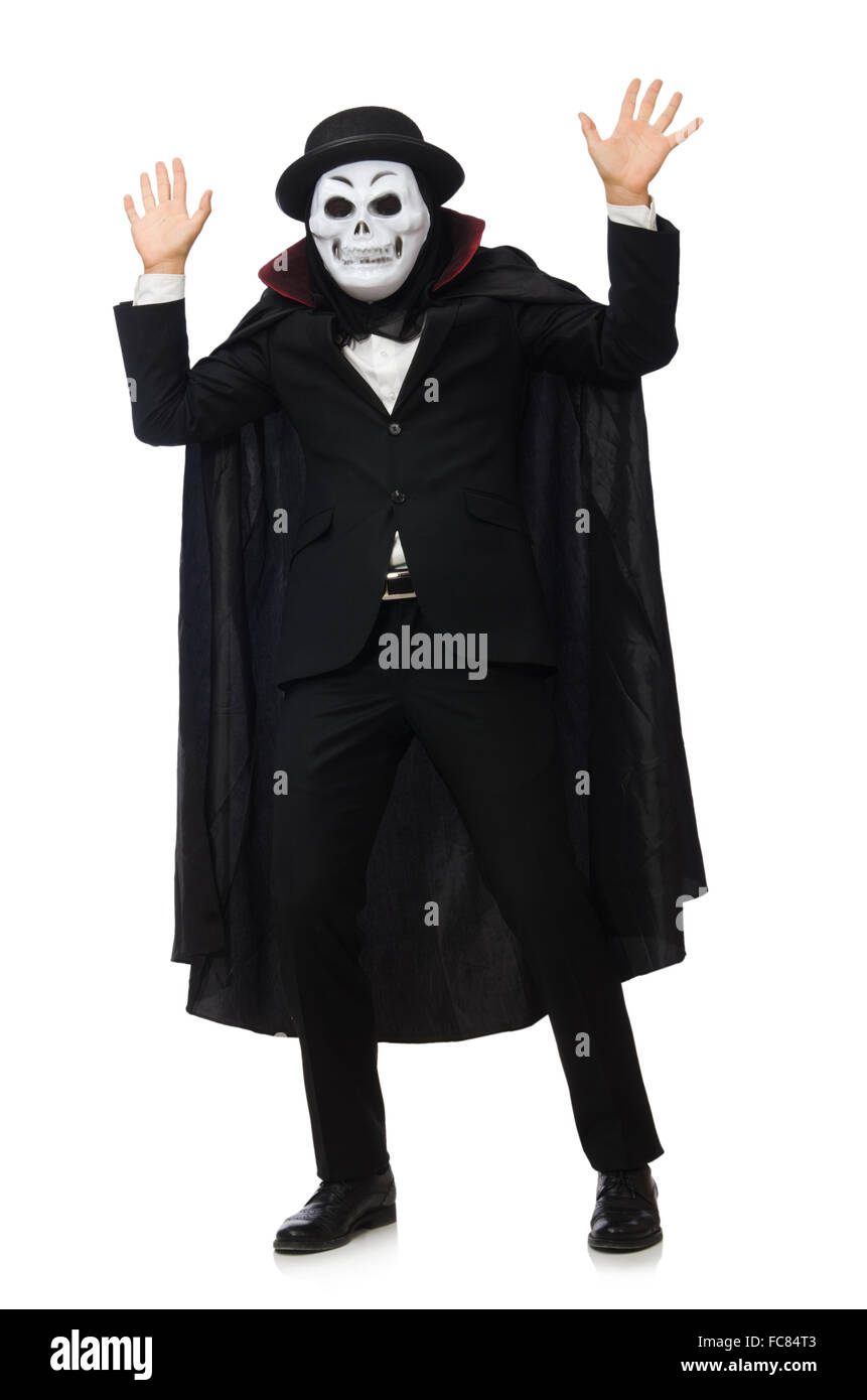 Man with scary mask isolated on white Stock Photo - Alamy
