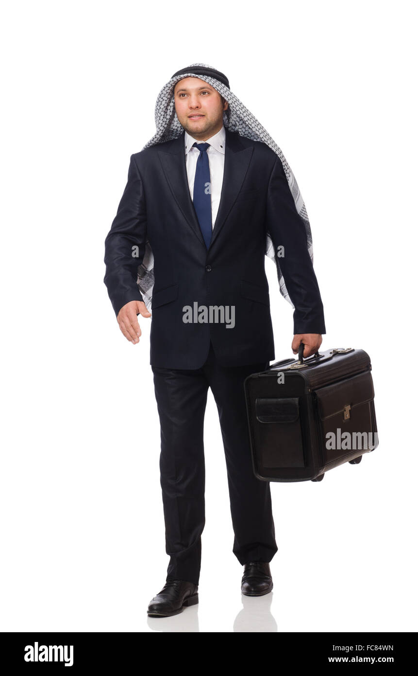 Arab man with luggage on white Stock Photo - Alamy