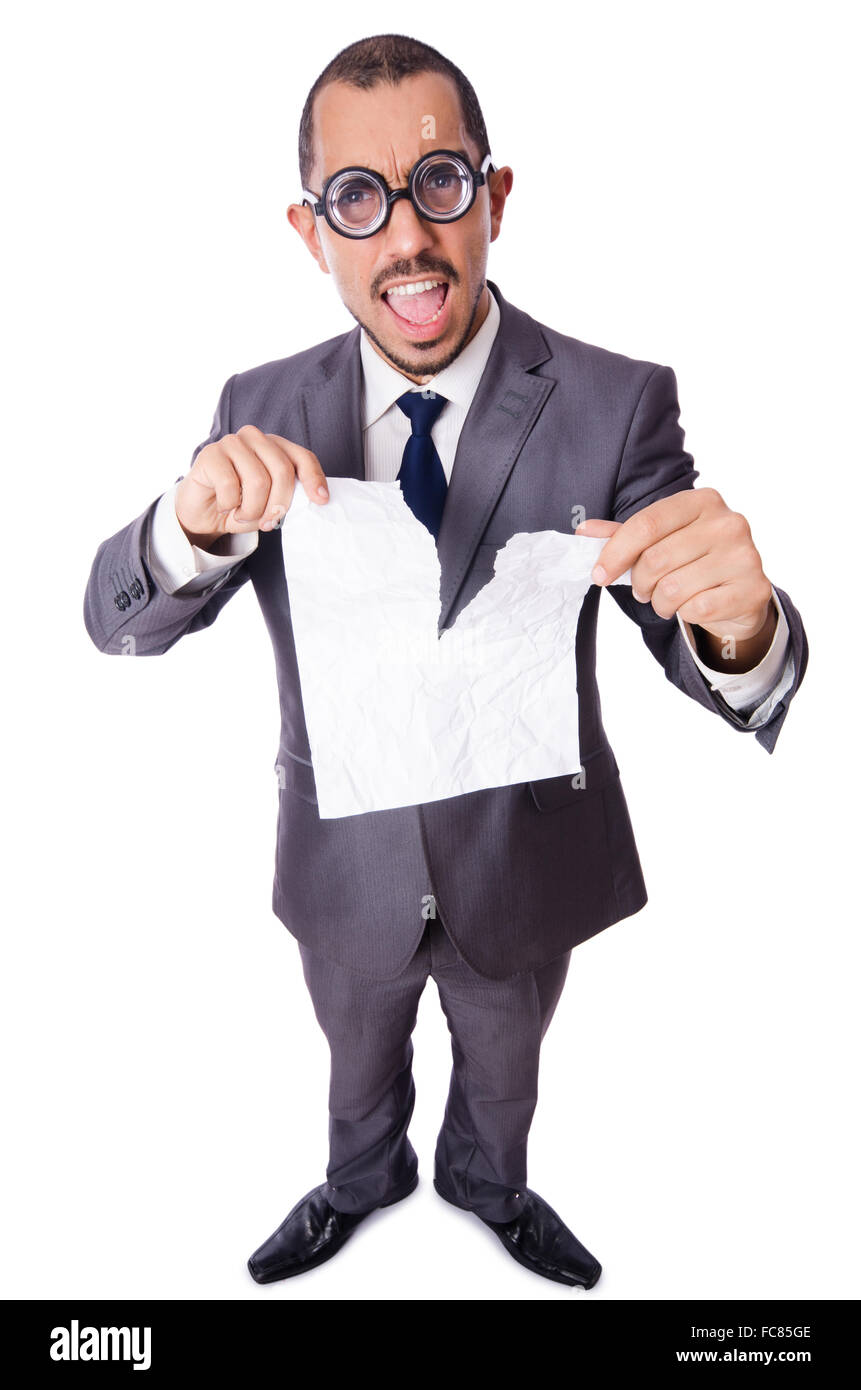 Funny businessman isolated on the white Stock Photo - Alamy