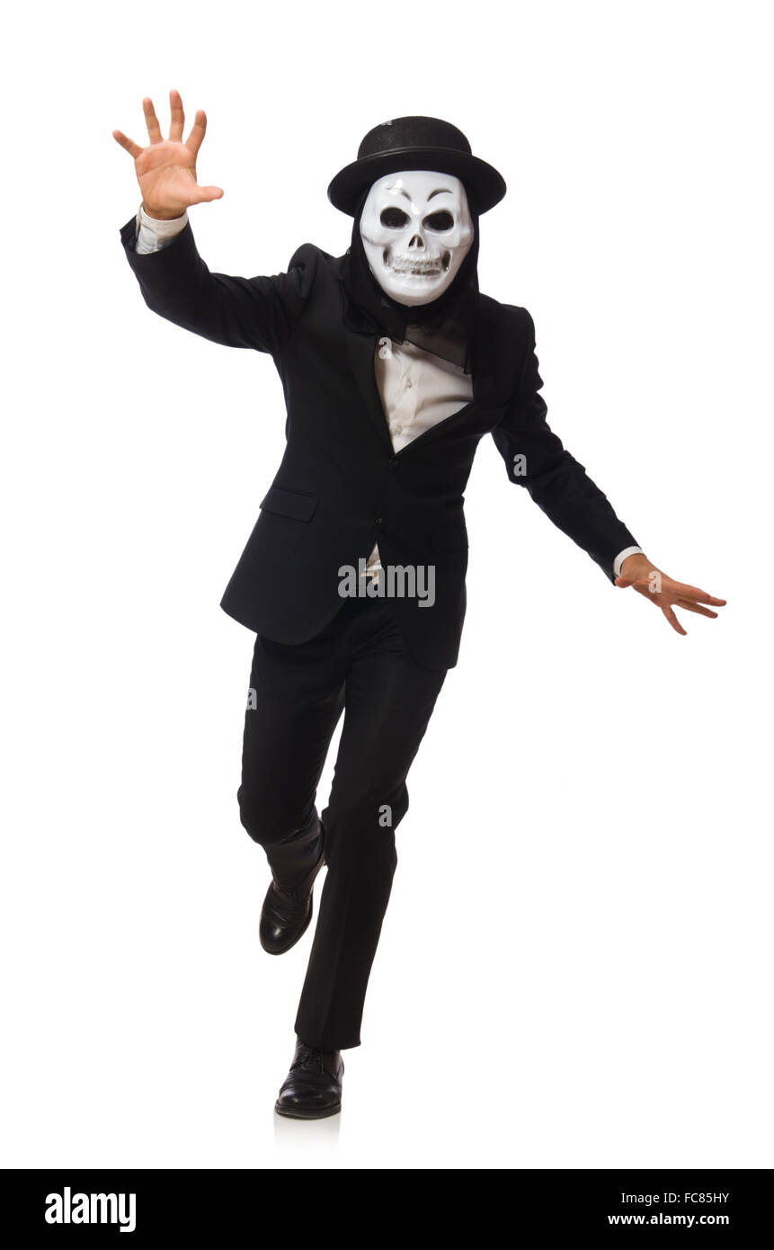 Man with scary mask isolated on white Stock Photo - Alamy