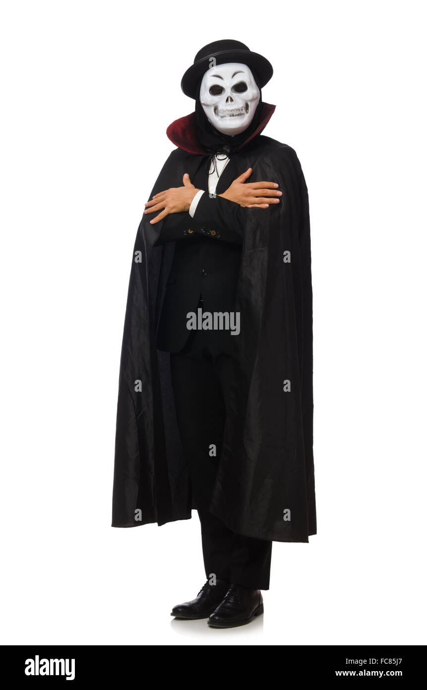 Man with scary mask isolated on white Stock Photo - Alamy