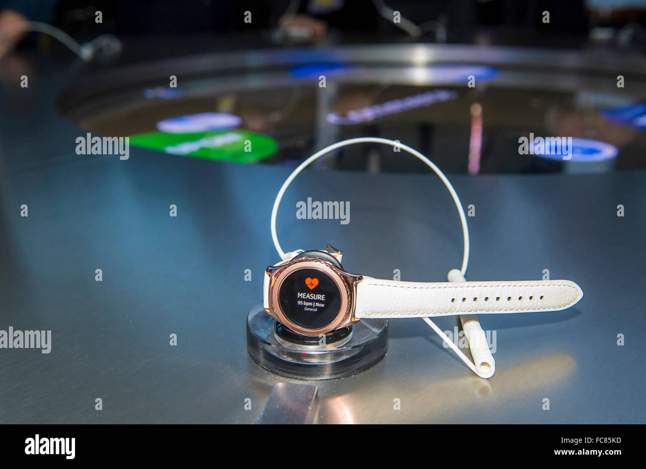 Smart watch at the Samsung booth at the CES show held in Las Vegas ...