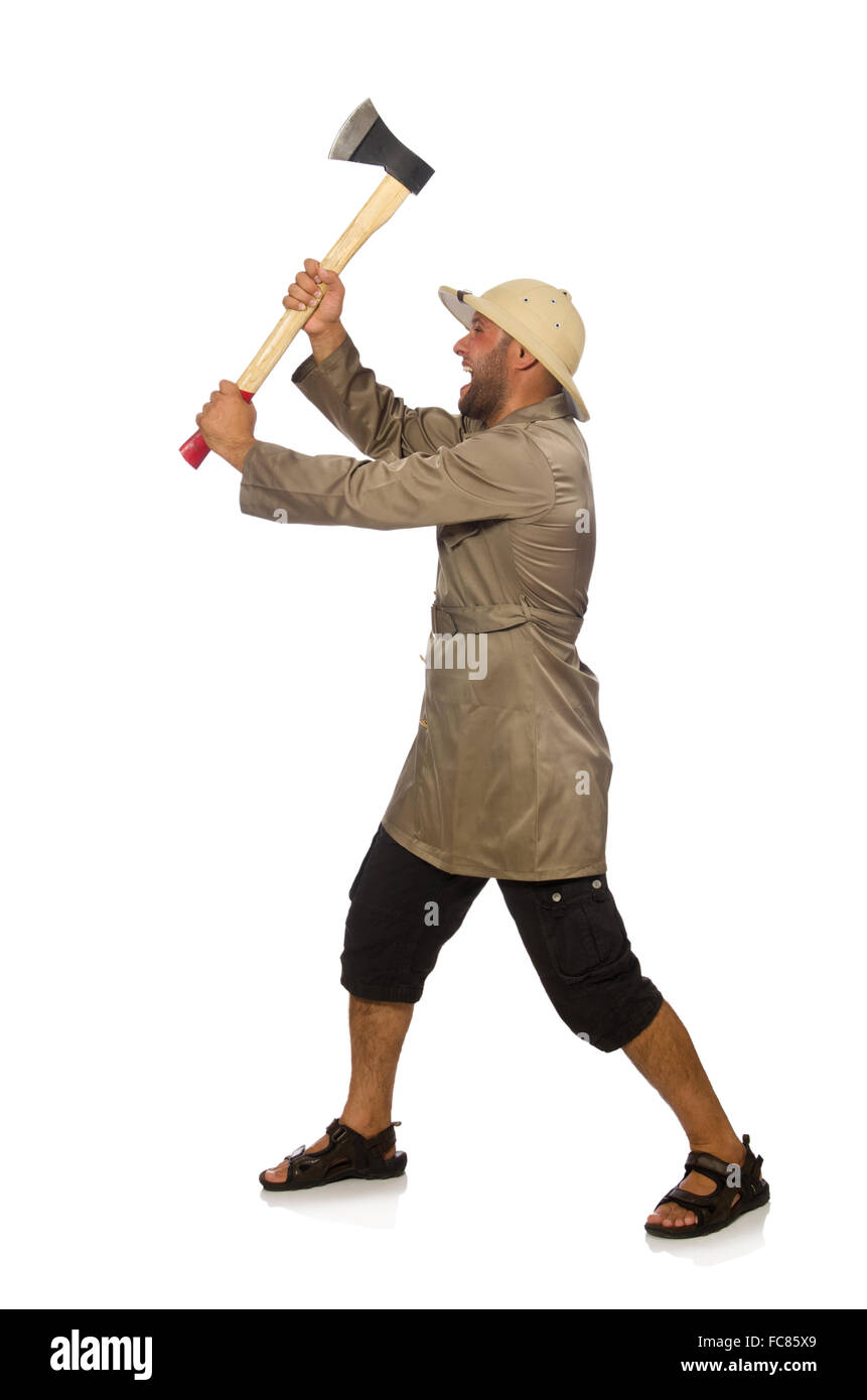 Man with axe isolated on white Stock Photo - Alamy