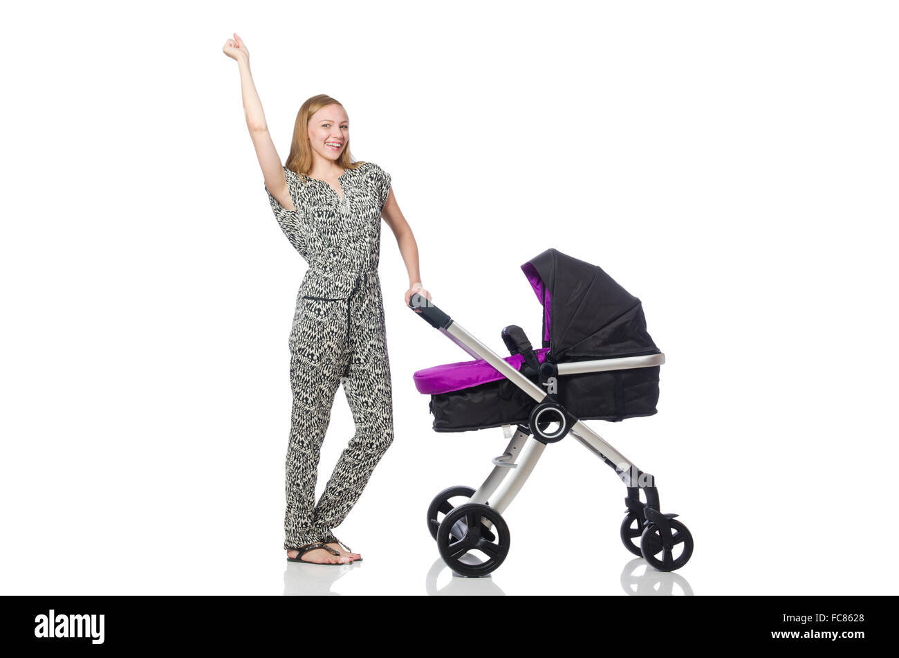 Happy mom with her baby in pram Stock Photo - Alamy