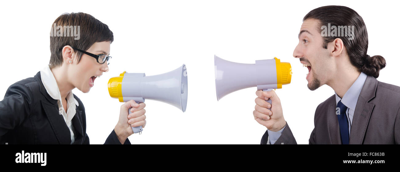 Man shouting and yelling with loudspeaker Stock Photo - Alamy