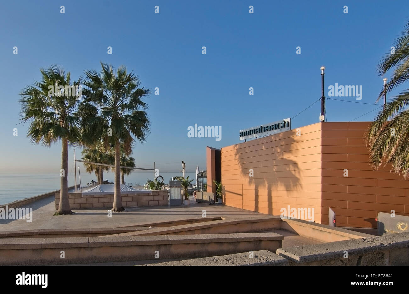 Anima beach restaurant and bar Mediterranean ocean front on a sunny day ...