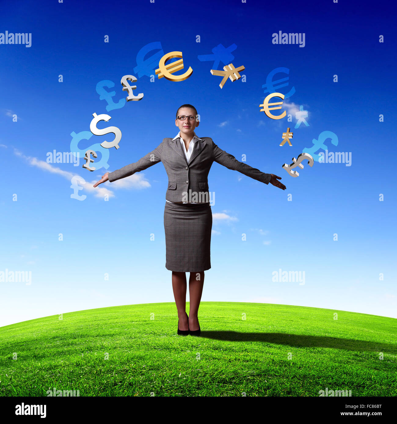Collage on business and money theme with currency symbol Stock Photo ...