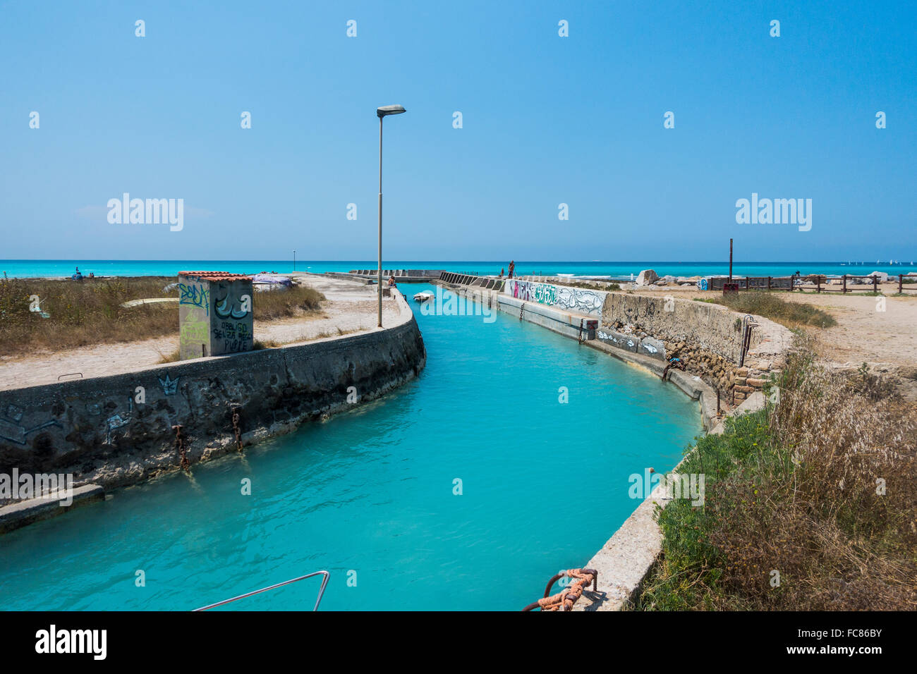 From the tropical beach in Rosignano Solvay in Tuscany, Italy. The ...