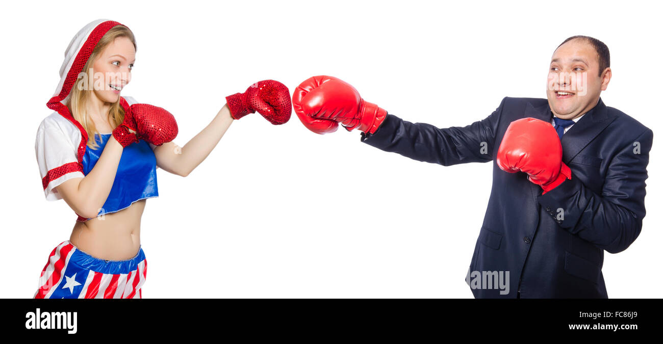 Pair in funny boxing concept Stock Photo - Alamy