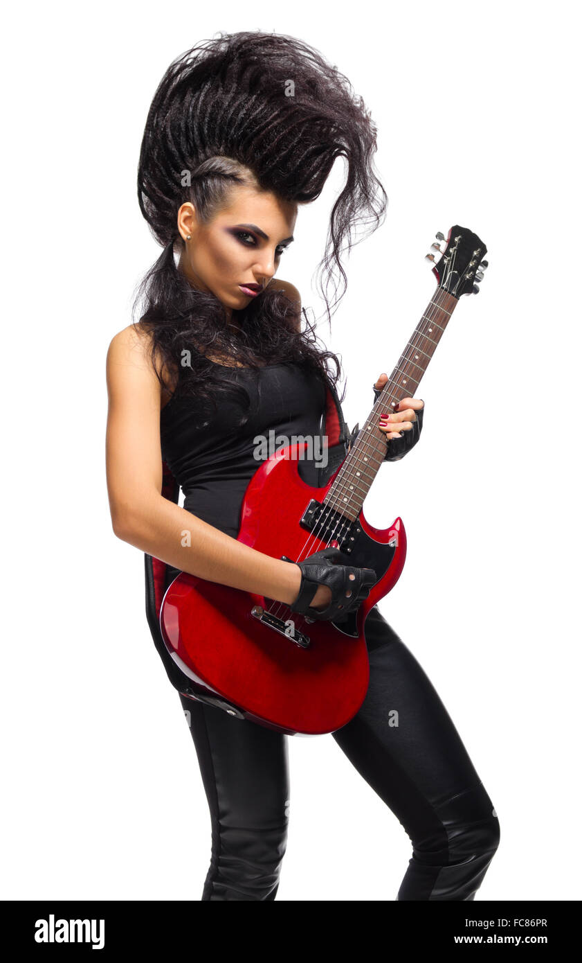 Rock musician with guitar isolated Stock Photo - Alamy