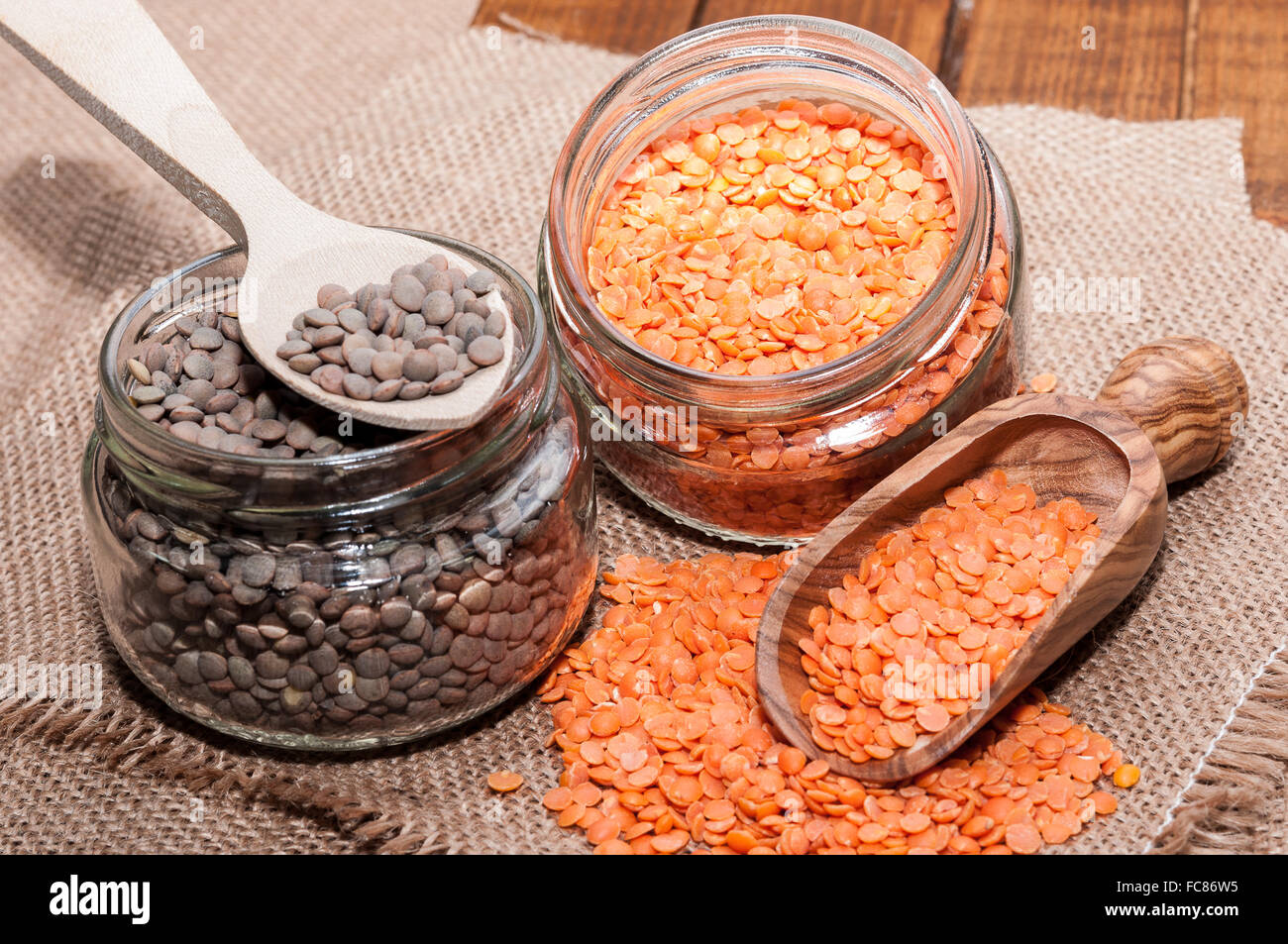 Lentils into two glass jars Stock Photo - Alamy