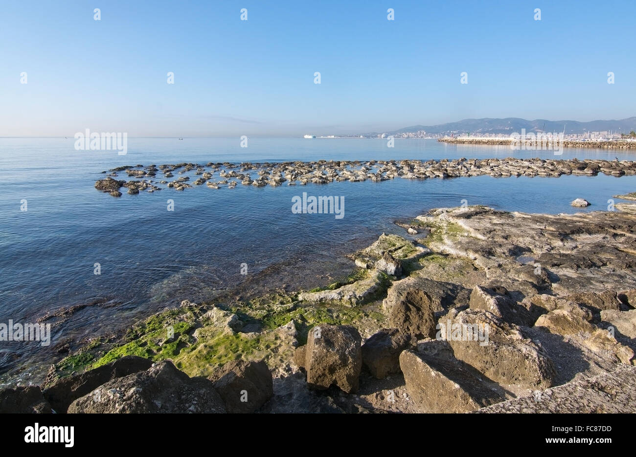 Natural ocean coastal landscape with rocks on the Mediterranean in ...