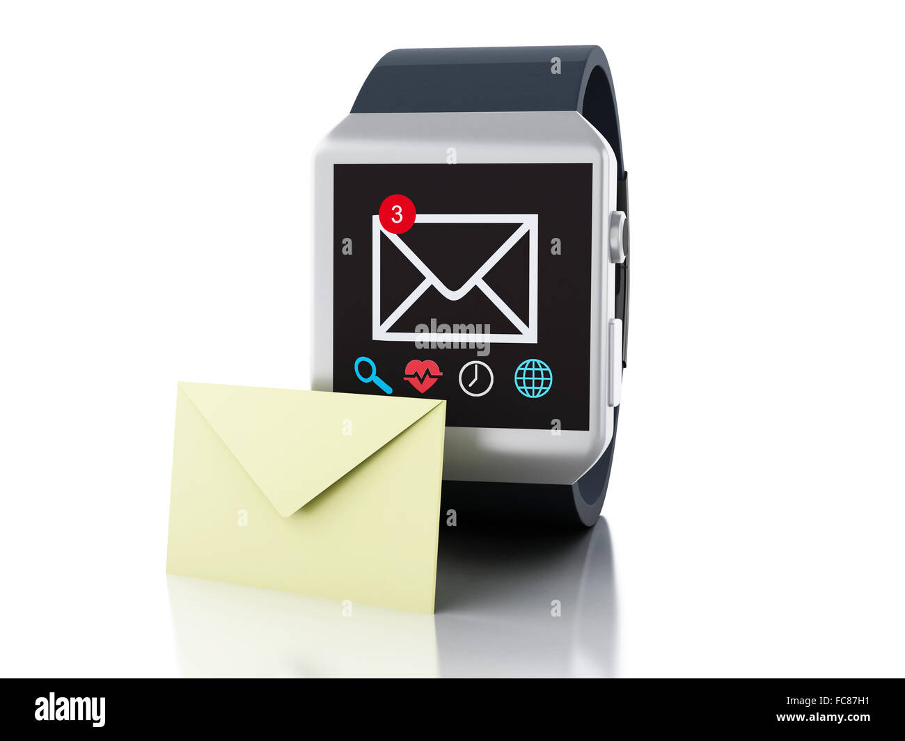 3d smart watch with unread message icon Stock Photo - Alamy