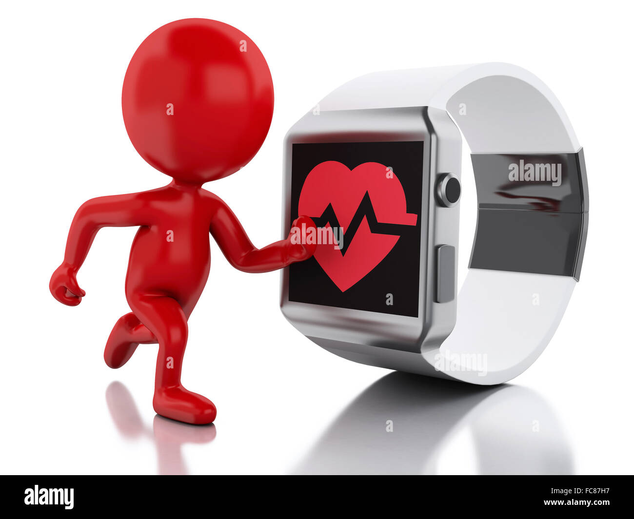 3d red people and smart watch with red health Stock Photo - Alamy